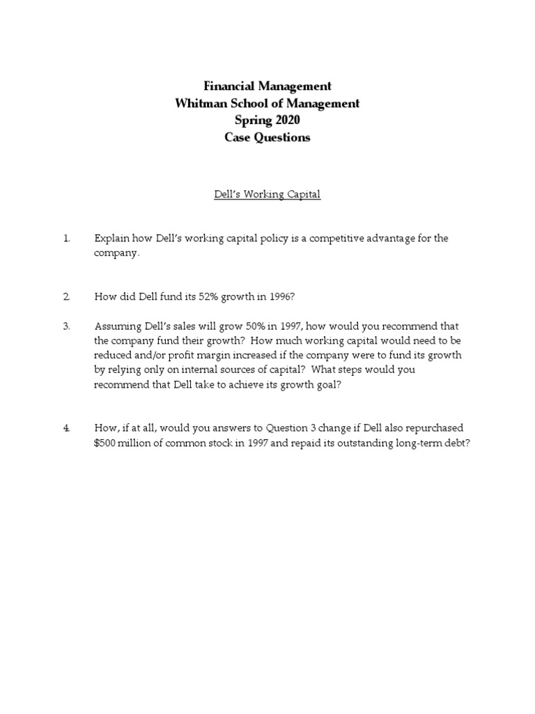Dell's Working Capital Questions | PDF | Finance & Money Management