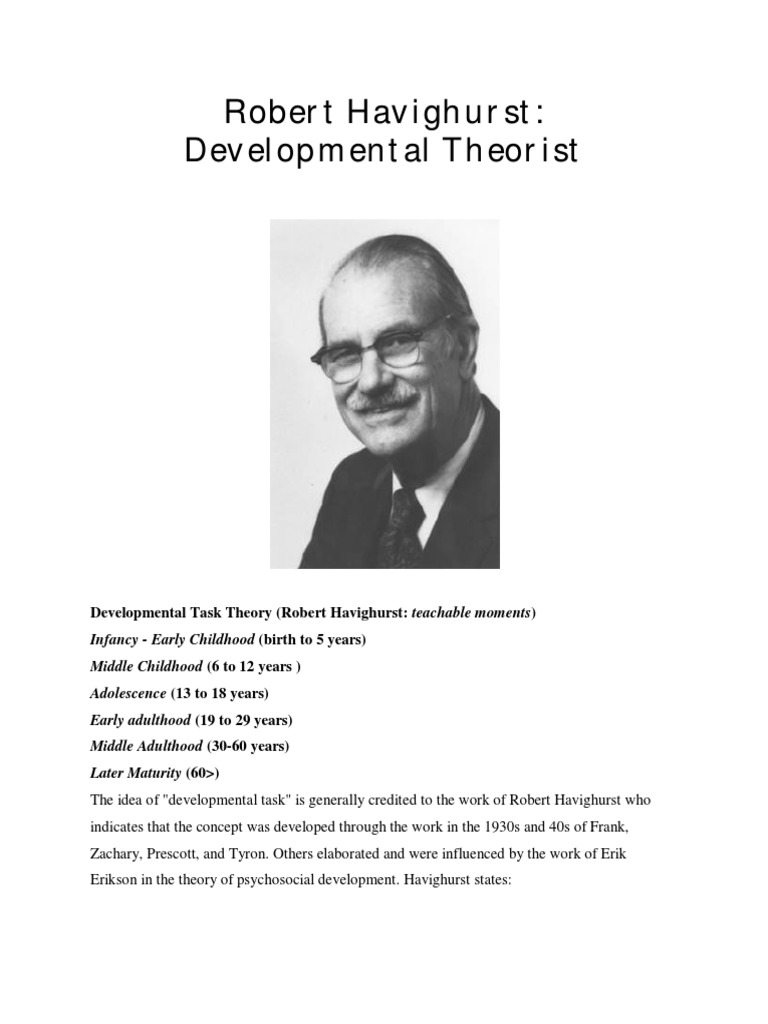 Developmental Task Theory by Robert Havighurst PDF | PDF | Developmental Psychology | Childhood