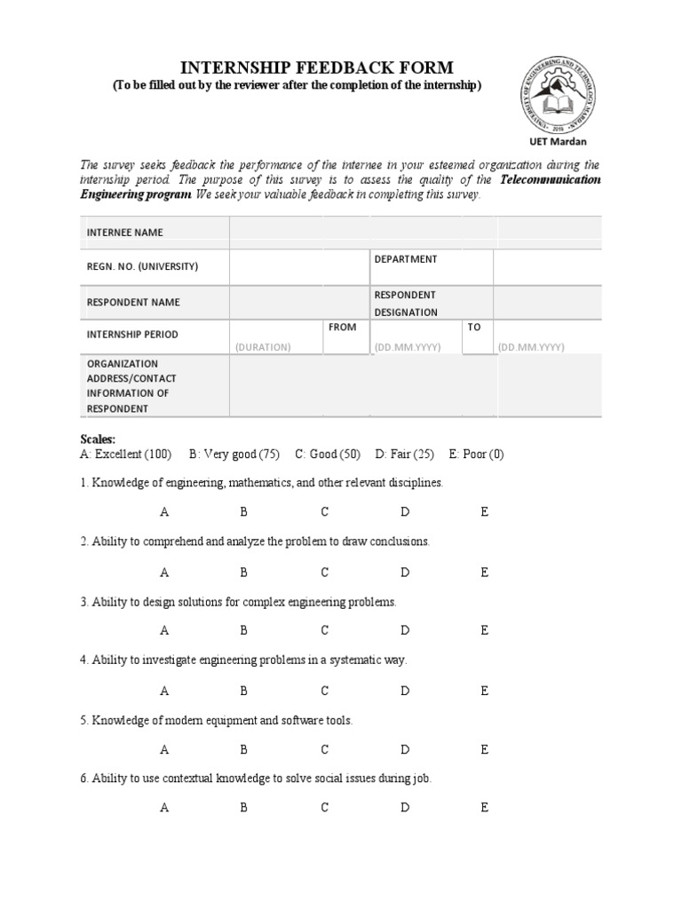 INTERNSHIP FEEDBACK FORM After BoS Feb 2020 | PDF | Interdisciplinarity | Engineering