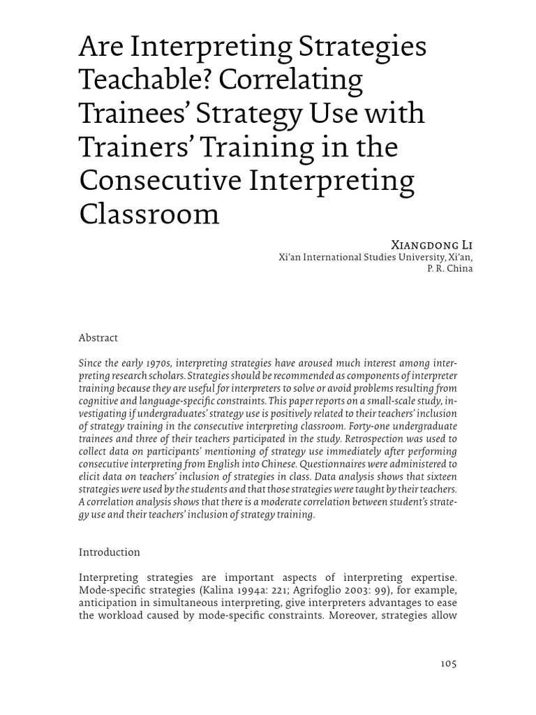 Are Interpreting Strategies Teachable? Correlating Trainees' Strategy ...