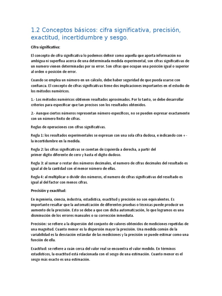 Conceptos Básicos Cifra Significativa, Precisión, Exactitud ...