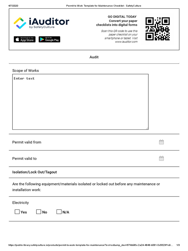 Maintenance Permit Checklist Template | PDF
