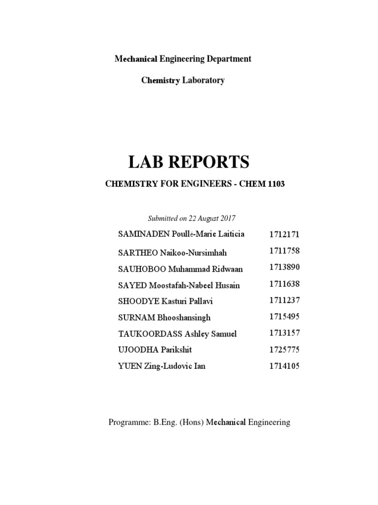 Mechanical Engineering Lab Reports | PDF | Titration | Chemistry
