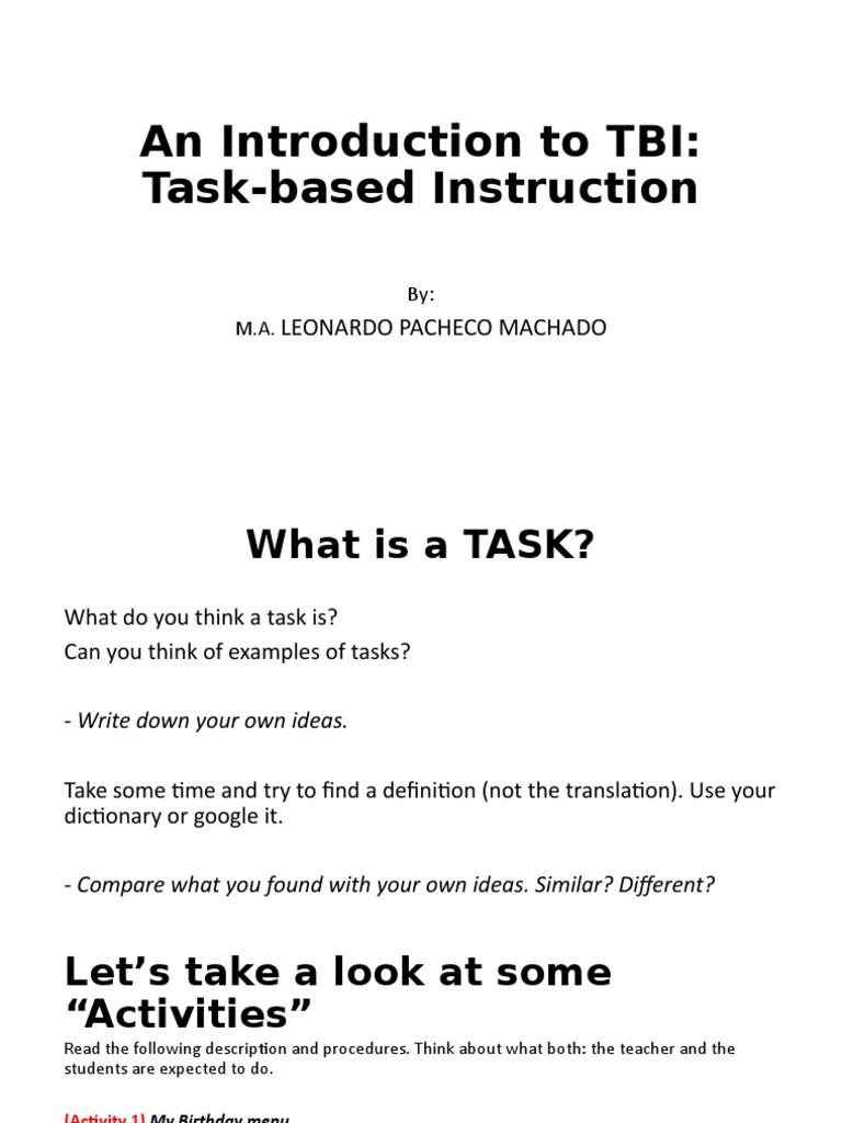 TBI - Task-Based Instruction | PDF | Menu | Desktop Computer