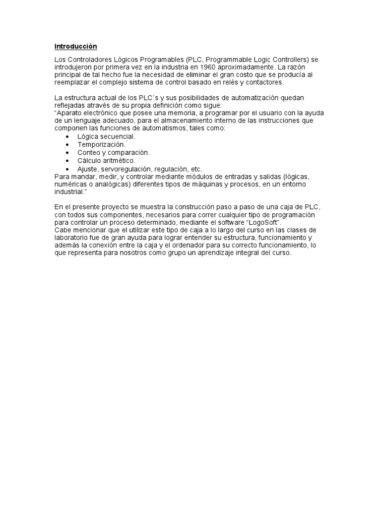 Introducción Proyecto PLC | PDF