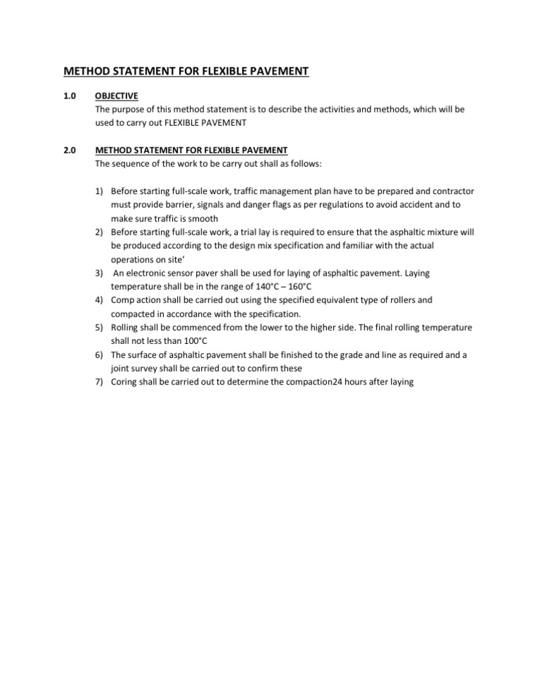 Method Statement for Flexible Pavement