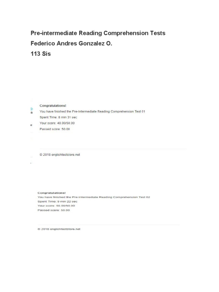 Ingles Pre-Intermediate Reading Comprehension Testss | PDF