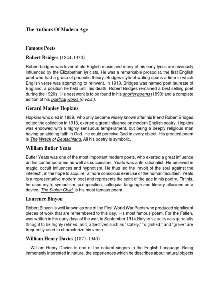 The Authors of Modern Age | PDF | T. S. Eliot | W. B. Yeats