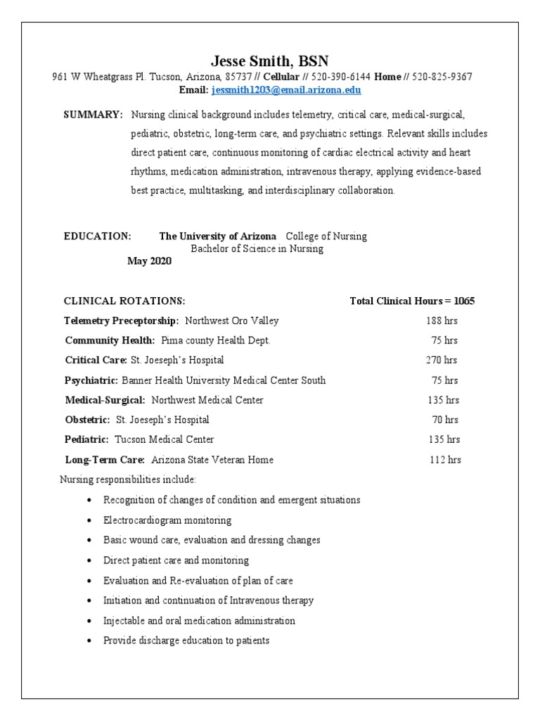 Resume Jesse Smith Final | PDF | Nursing | Hospital