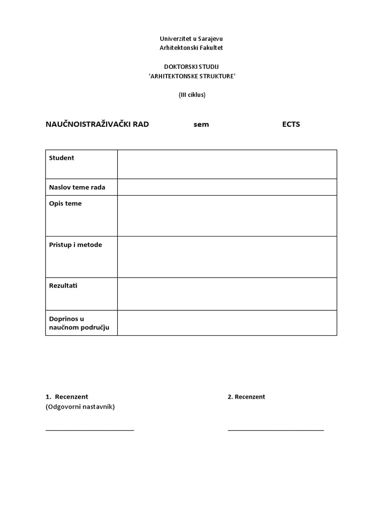 Obrazac Za Naucnoistrazivacki Rad | PDF