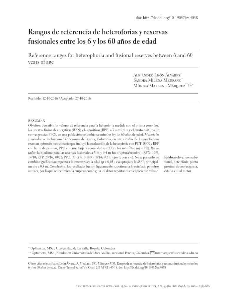 Heteroforias y Reservas Fusionales PDF | PDF | Óptica | Visión