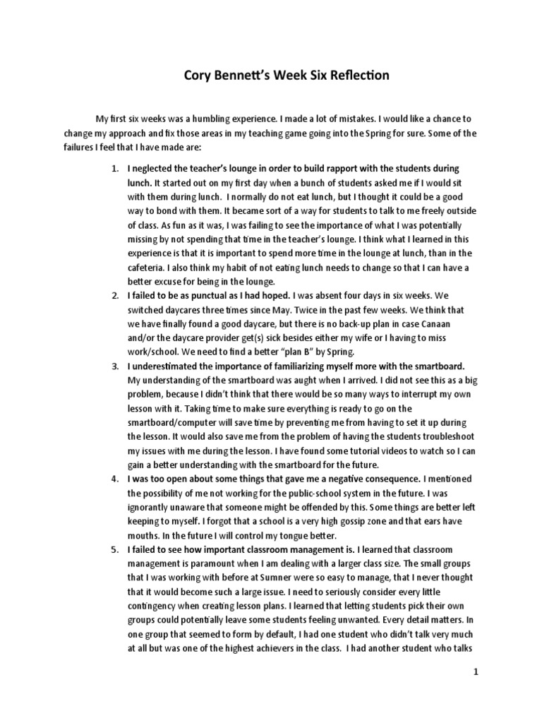 Week Six Reflections | PDF | Classroom | Teachers