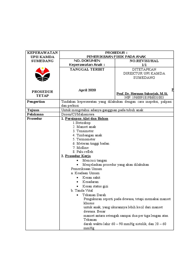 SOP Pengkajian Fisik Pada Anak | PDF