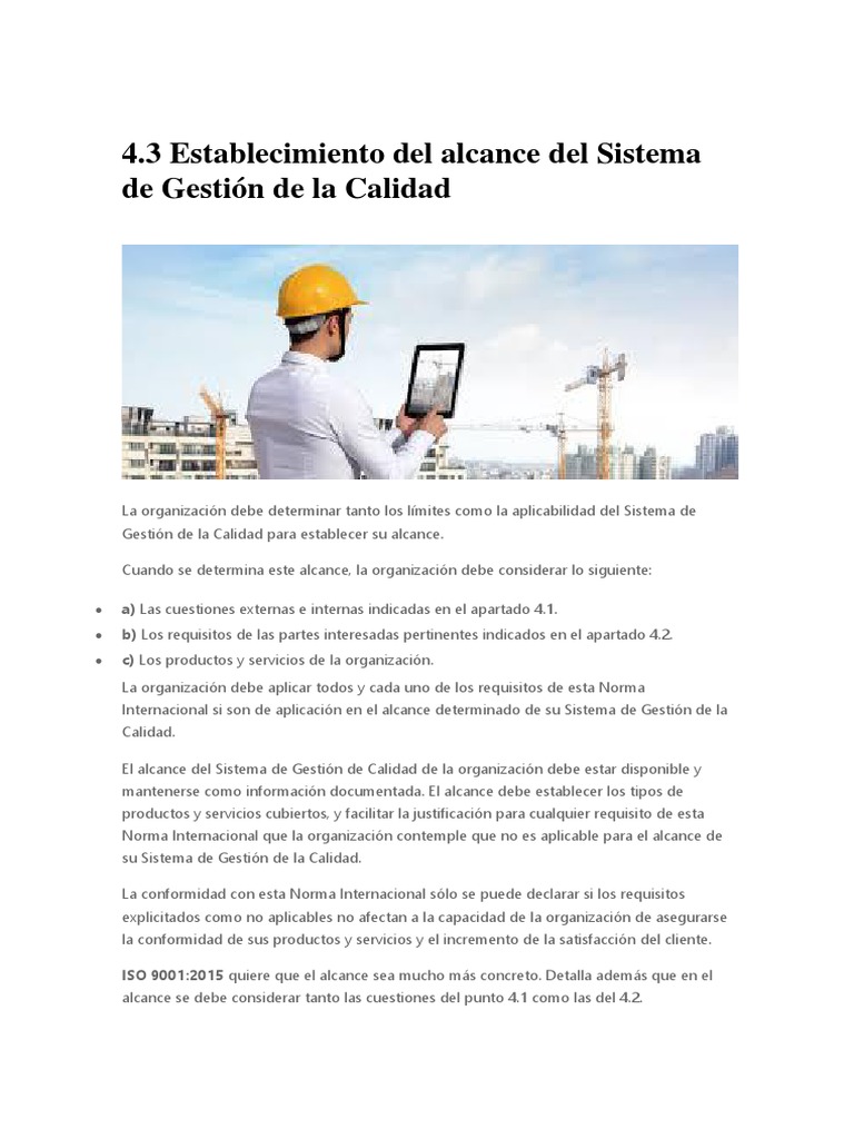 Alcance del Sistema de Gestión de Calidad | PDF | Gestión de la calidad ...