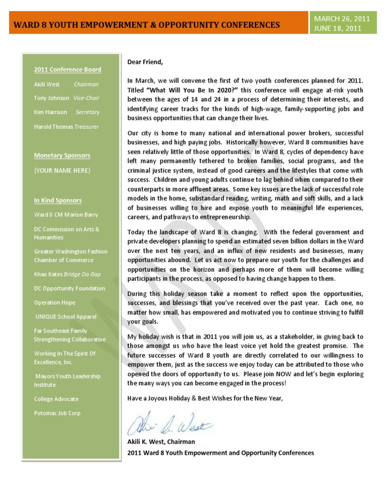 Ward 8 Youth Empowerment Letter | PDF