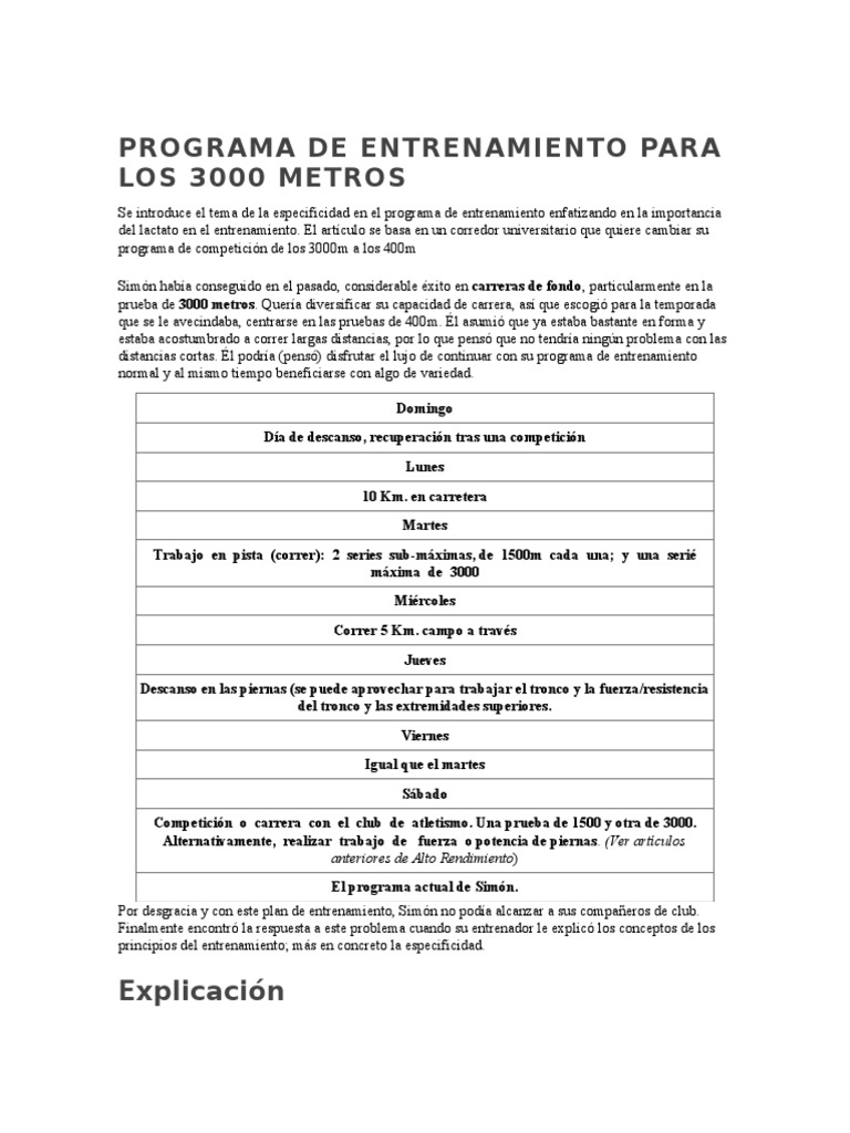 Programa de Entrenamiento para Los 3000 Metros | PDF | Corriendo ...