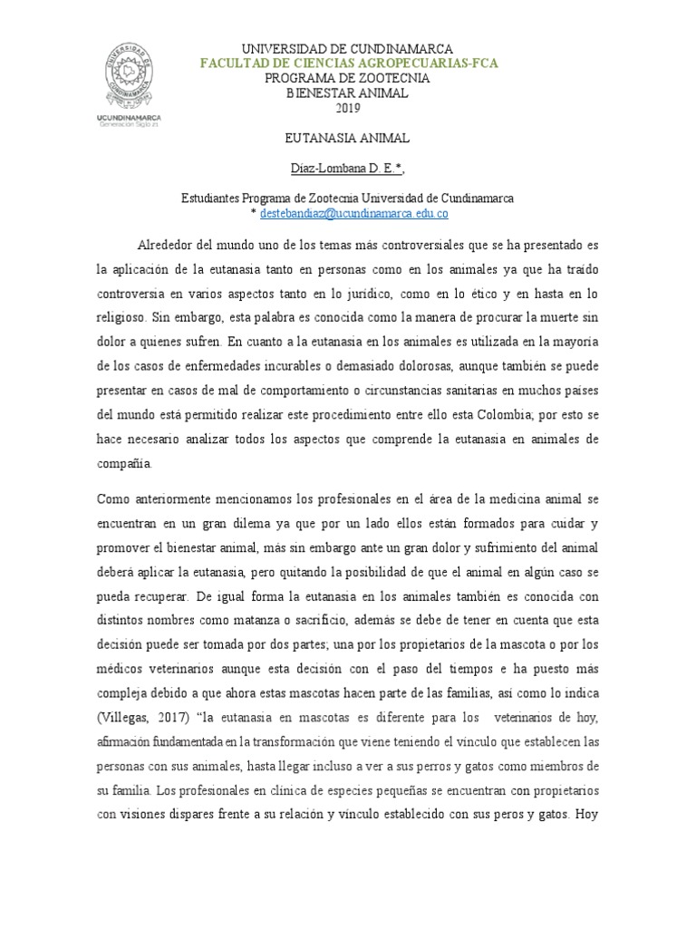 Eutanasia Animal (Ensayo) | PDF | Bienestar de los animales | Medicina ...