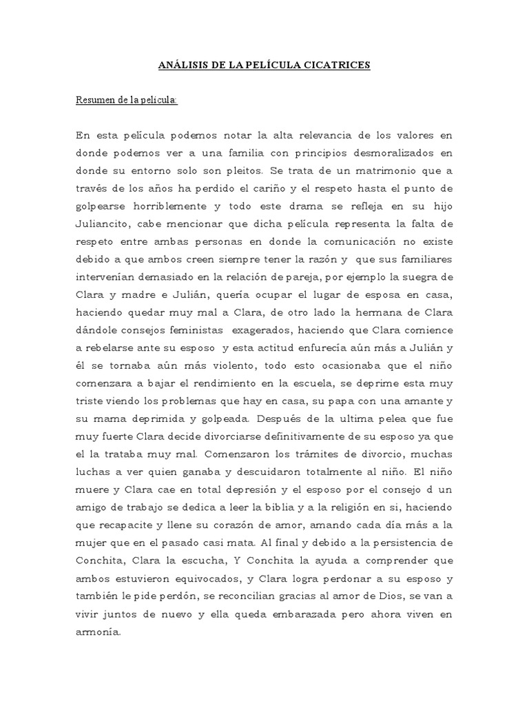 Sinopsis de Pelicula Cicatrices | PDF | Divorcio | Amor