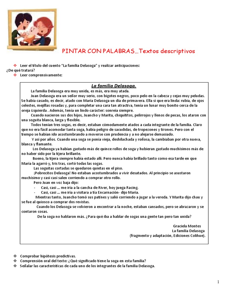 EL RETRATO Texto Descriptivo | PDF | Asunto (gramática) | Predicado ...