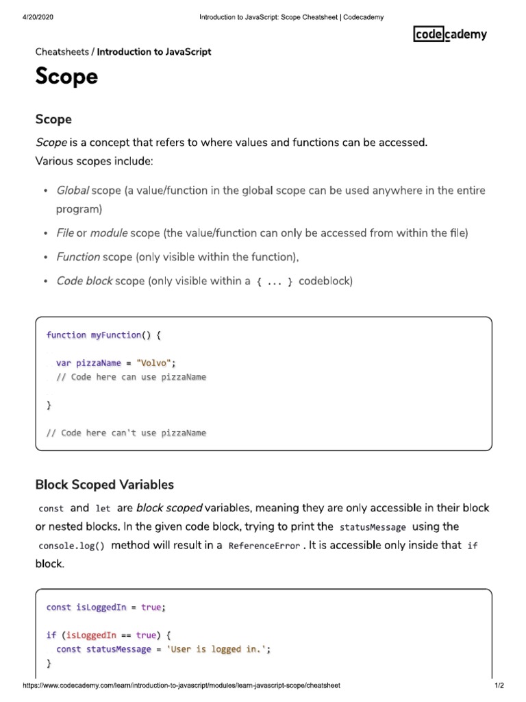 Codecademy Javascript Scope | PDF