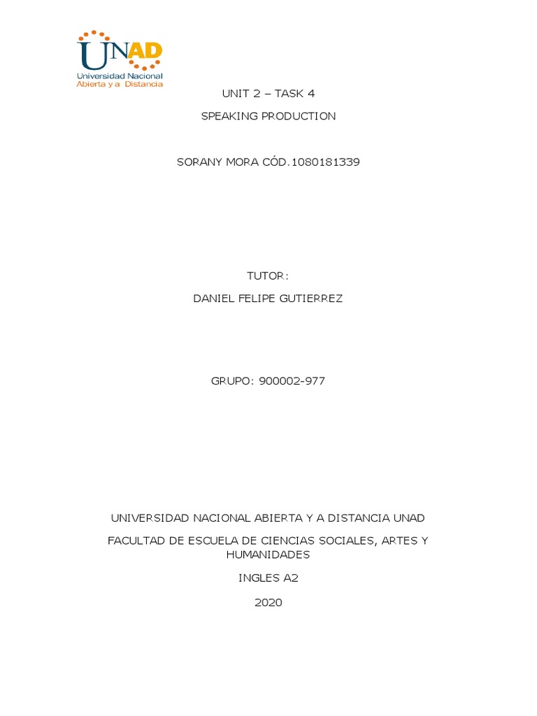 Unit 2 - Task 4 Speaking Production | PDF