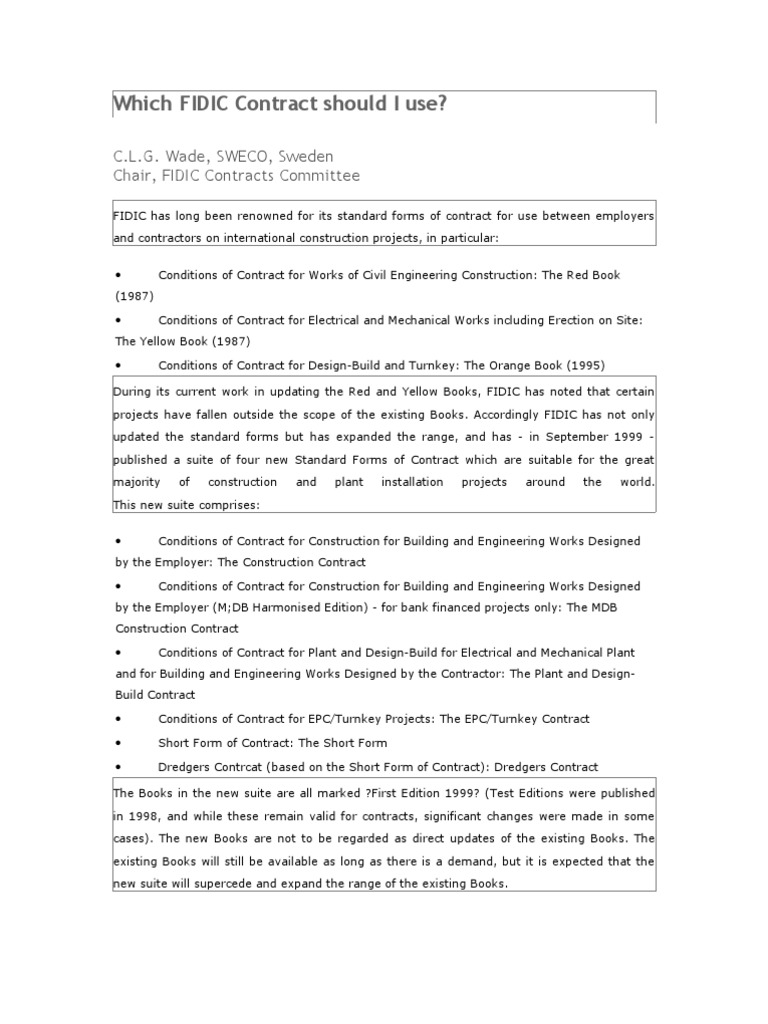 FIDIC Contract Guide for Employers | PDF | General Contractor ...