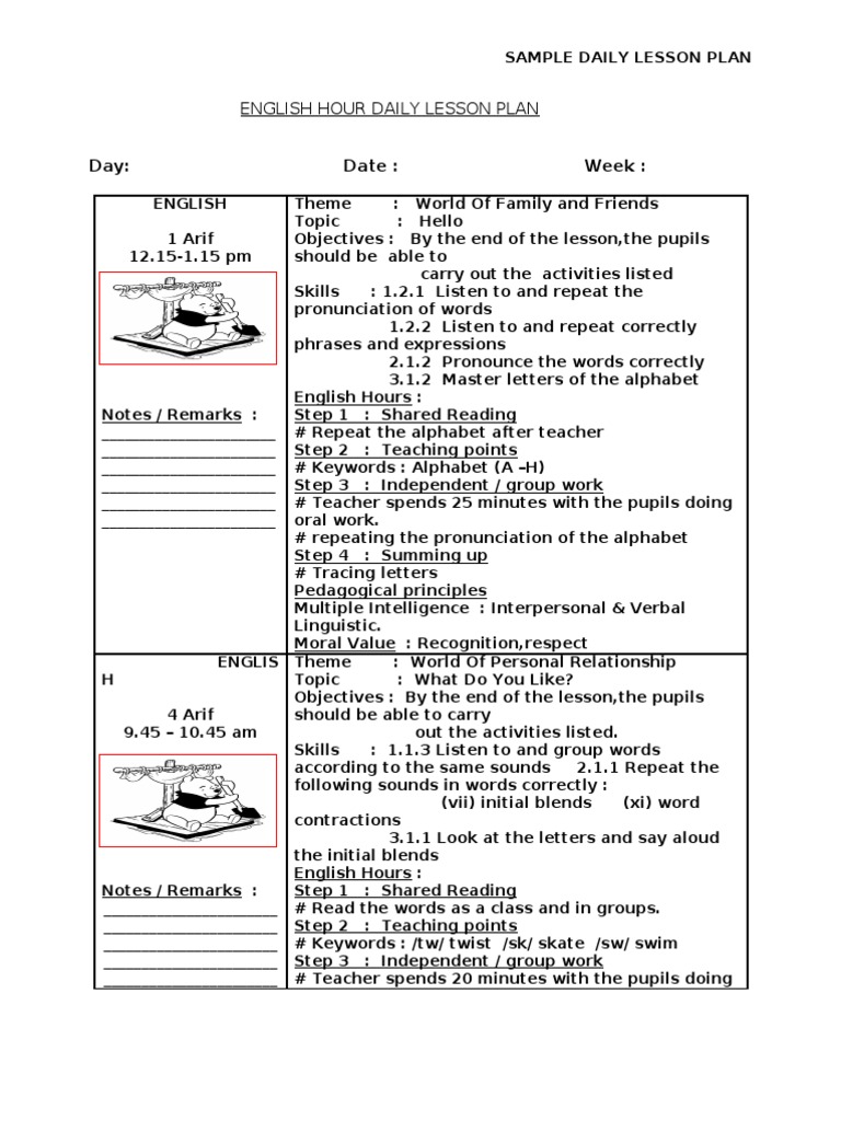 EL Daily Lesson Plan English Hour Prim | PDF | English Language ...
