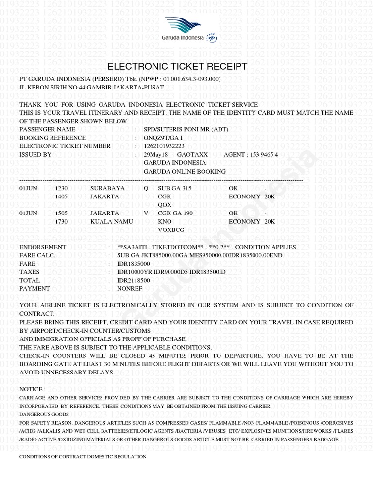 Garuda Indonesia Ticket Info | PDF | Baggage | Business