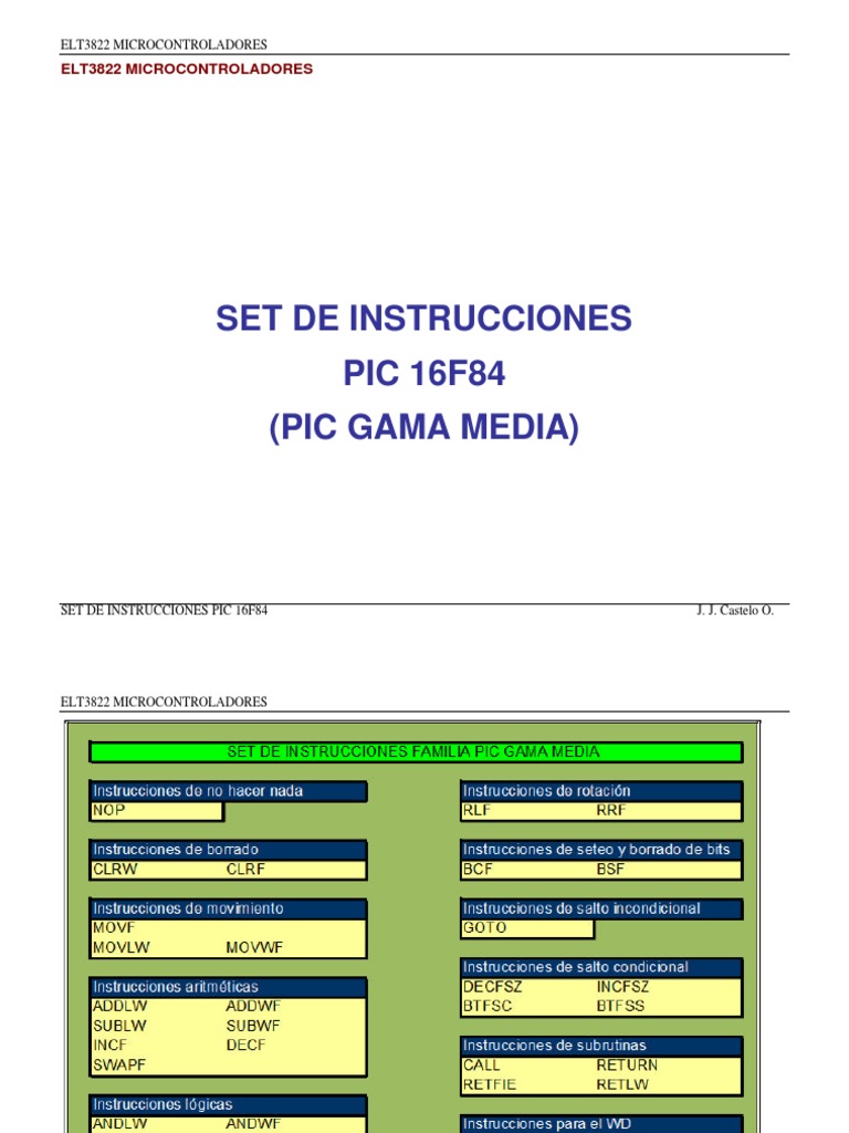 Set de Instrucciones Del Pic 16F84 | PDF | Microcontrolador | Electrónica
