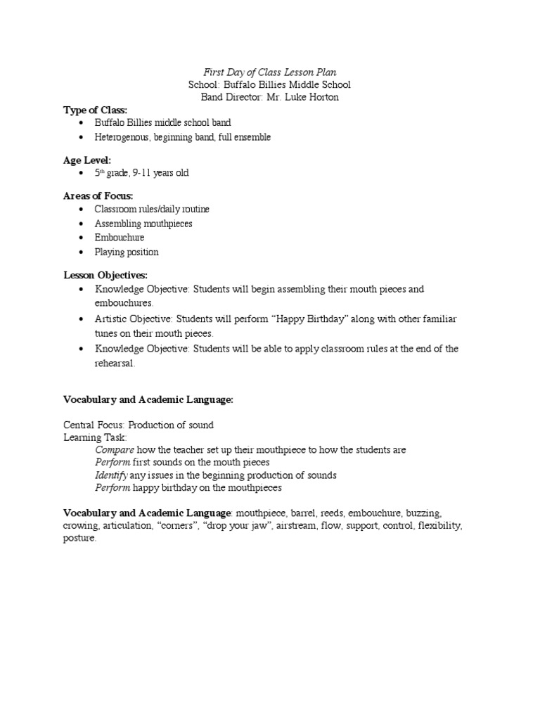 First Day of Class Lesson Plan 2 | PDF | Classroom | Teachers