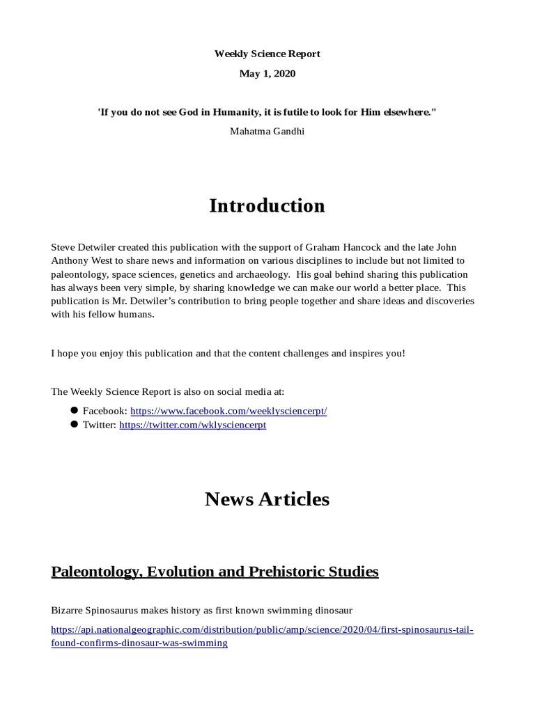 Weekly Science Report 1st May 2020 | PDF | Archaeology | Earth