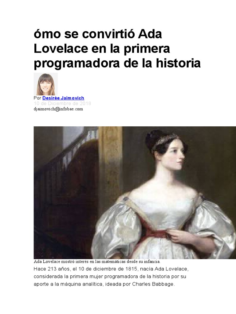 Ada Lovelace en La Primera Programadora de La Historia | PDF ...