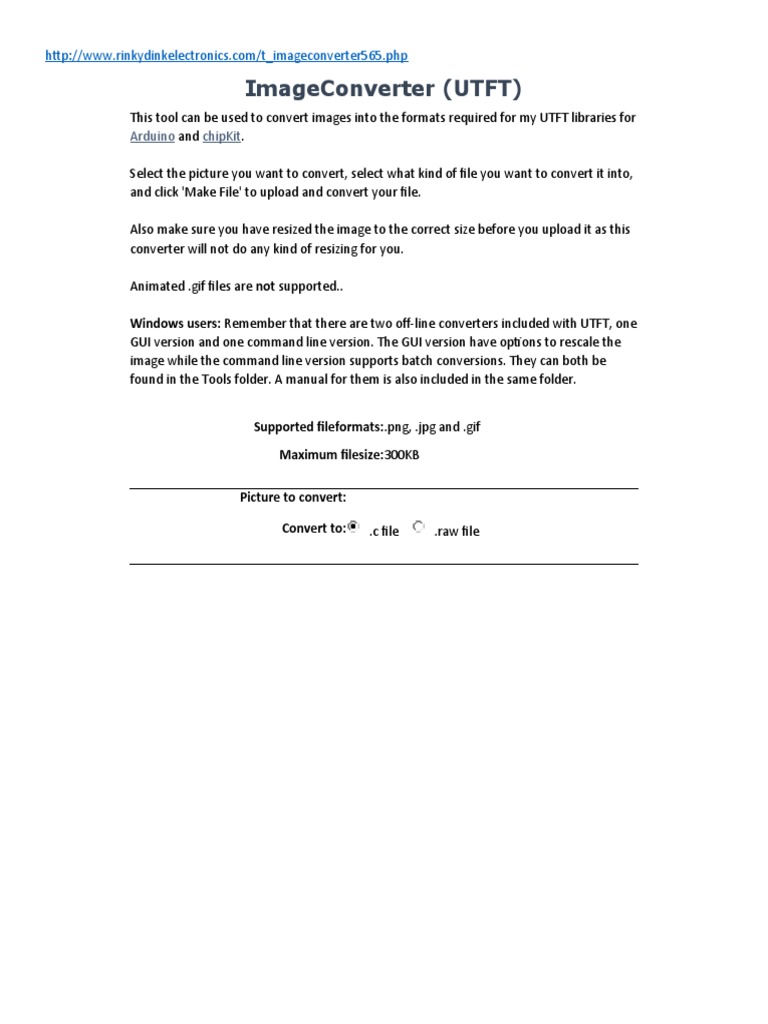 UTFT Image Converter for Arduino | PDF