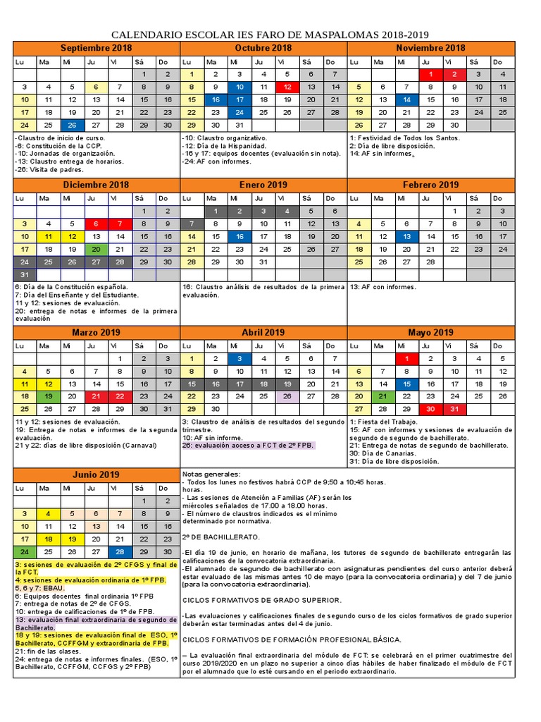Calendario Escolar 2018-2019 | PDF | Desarrollo profesional | Educación ...
