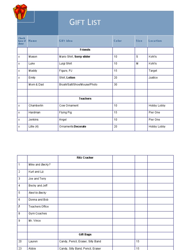 Gift Name and Wish List | PDF