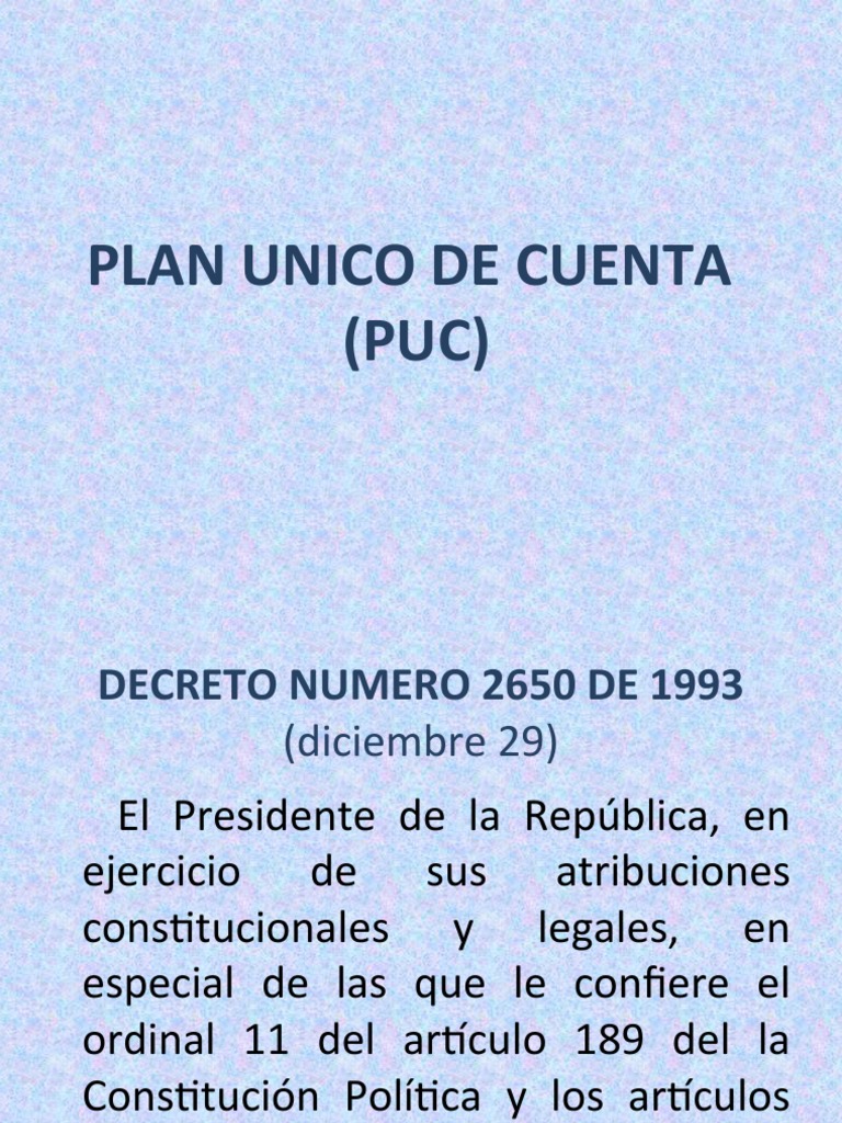 Plan Unico de Cuenta (Puc) Presentacion | PDF | Contabilidad | Gobierno