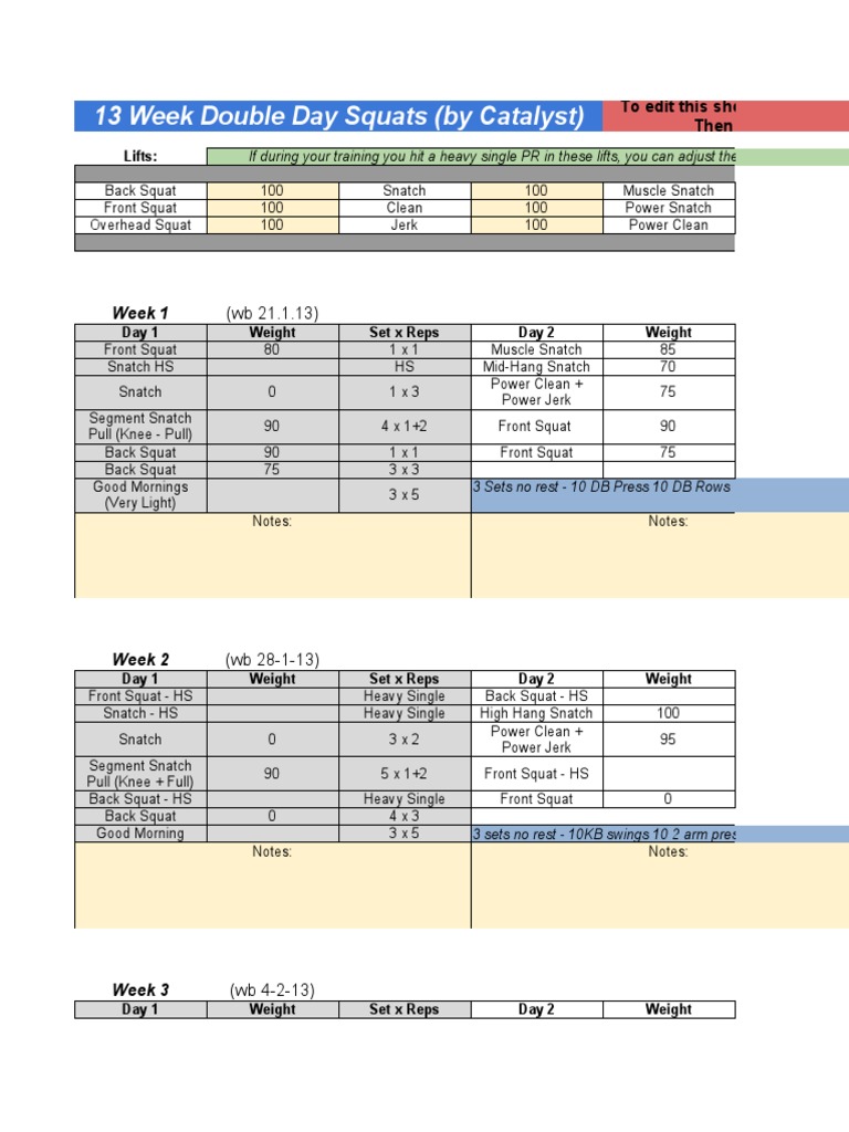 13 Week Double Day Squats Program Overview | PDF | Physical Exercise ...