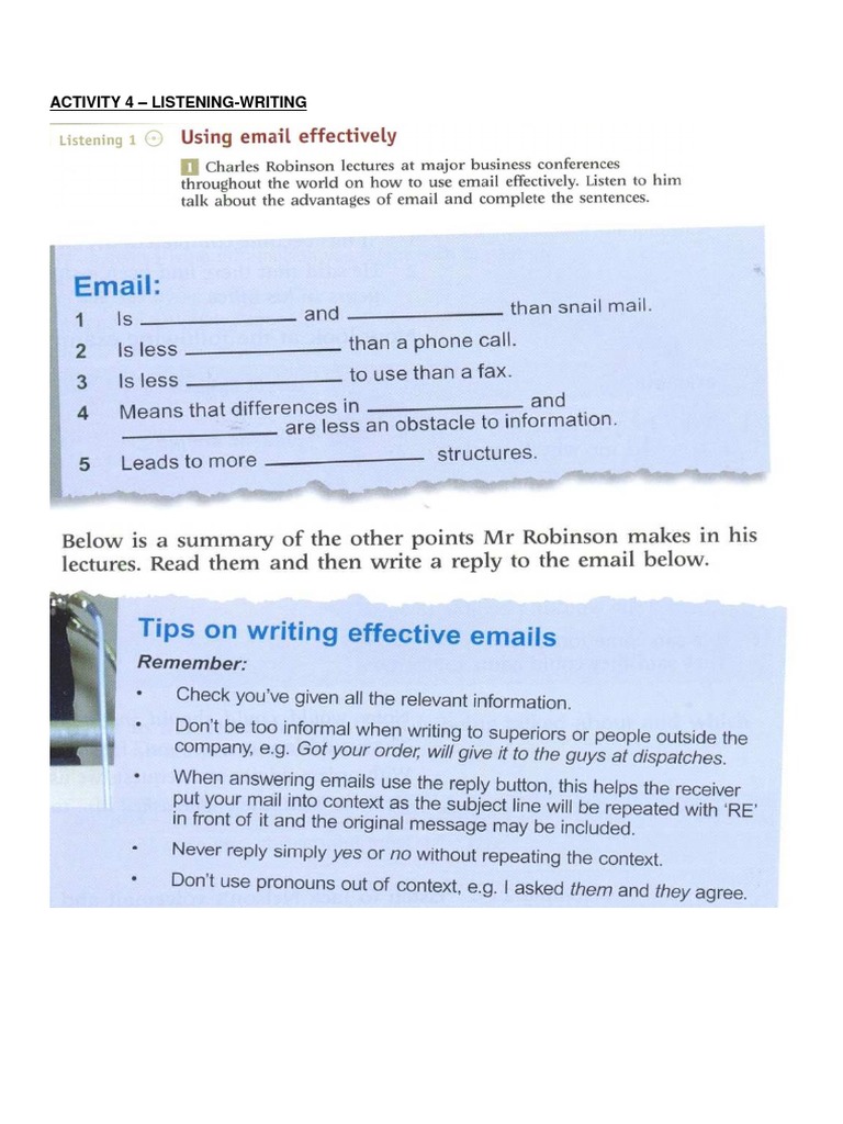 T4 CH4 A4 Listening Writing | PDF