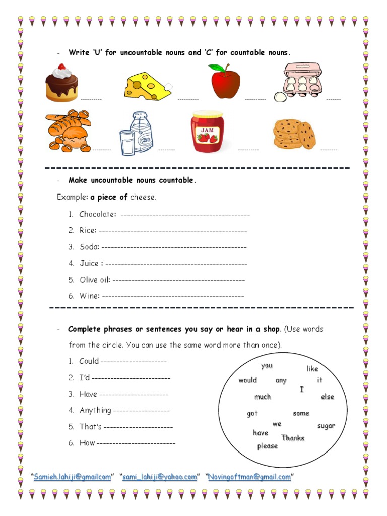 Countable and Uncountable Unit 26 Ows | PDF | Cooking, Food & Wine
