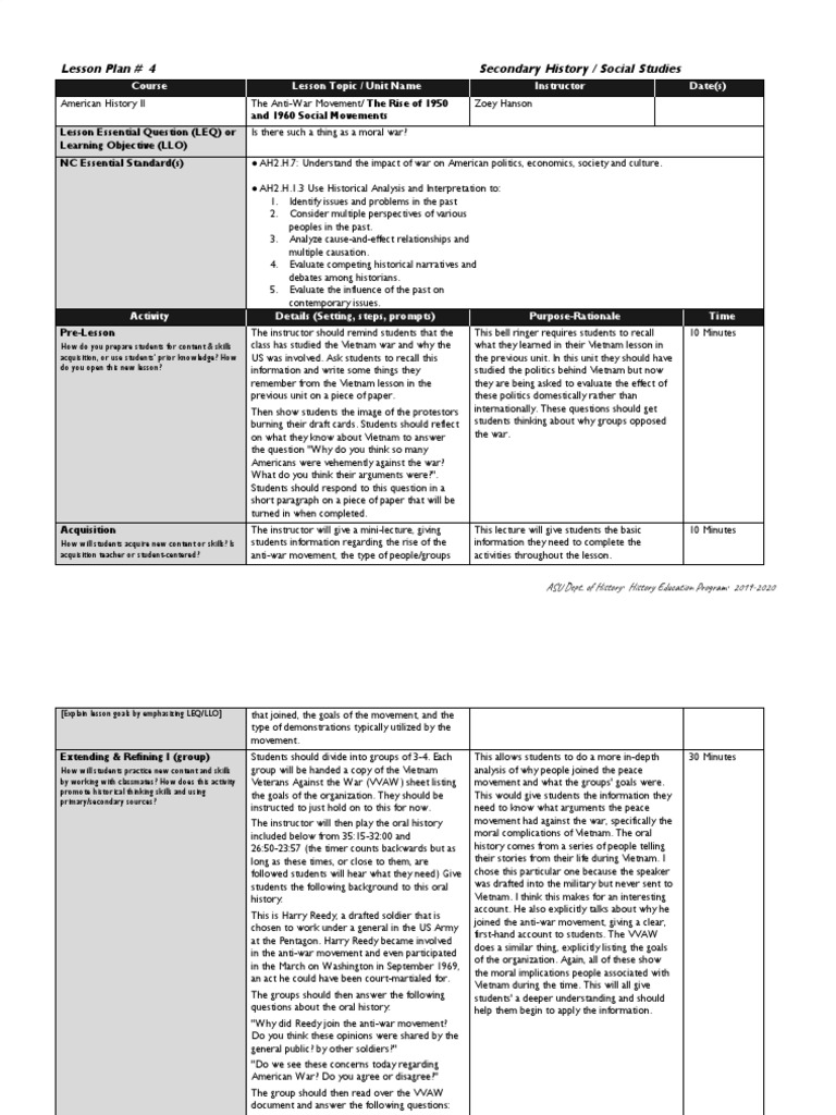 Lesson Plan 4 | Download Free PDF | Vietnam War | Unrest