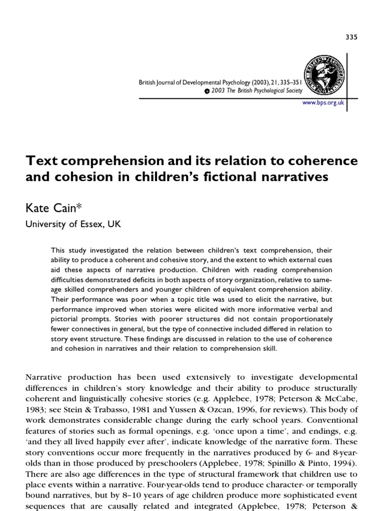 Kate Cain's - 10.1.1.4 | PDF | Reading Comprehension | Narrative