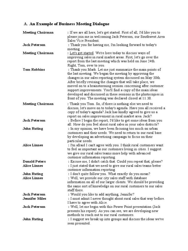 An Example of Business Meeting Dialogue | PDF | Customer | Business