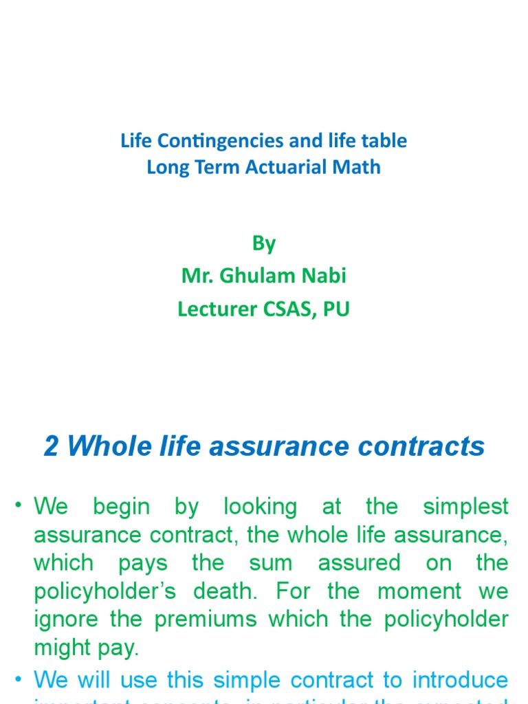 Life Contingencies and Life Table 6 - April | PDF | Life Insurance ...