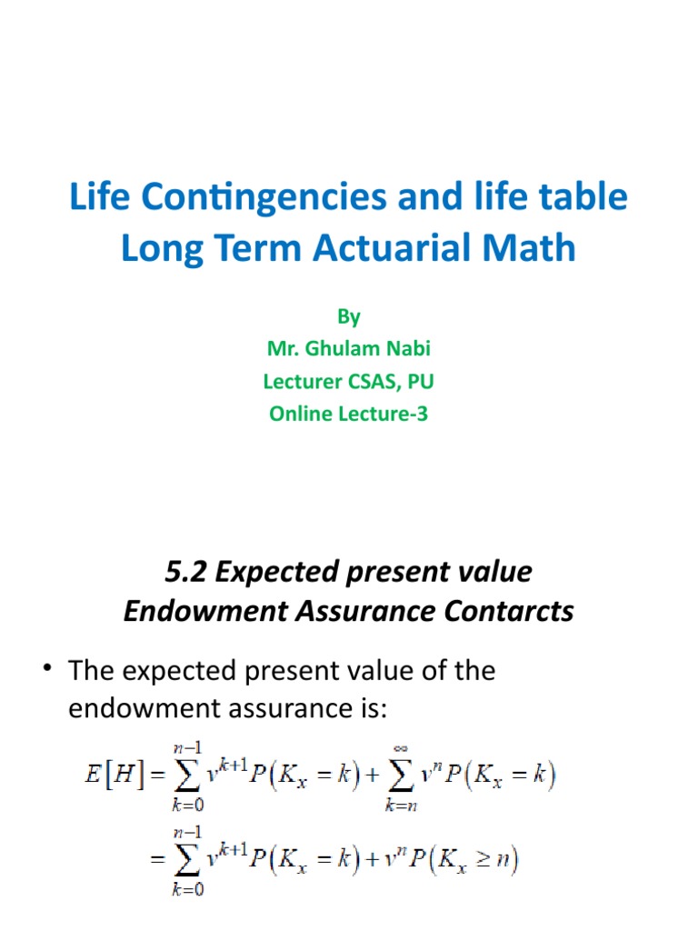 Life Contingencies and Life Table - Lecture 3 | PDF | Life Insurance ...