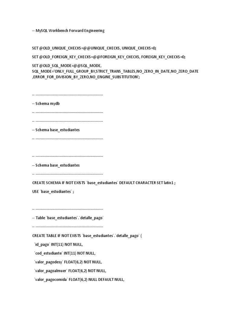 MySQL Workbench Forward Engineering | PDF | SQL | Bases de datos