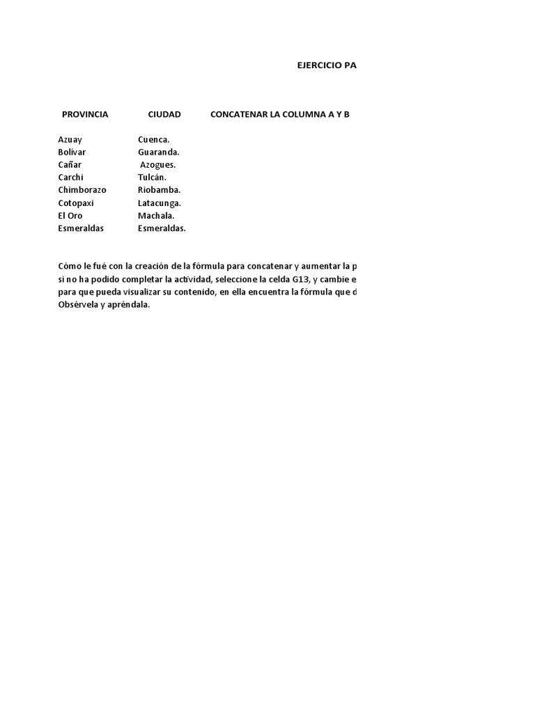 Ejercicio Función Concatenar | PDF