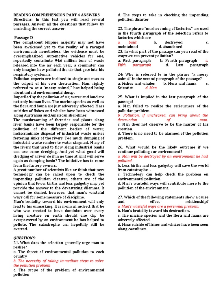 Environmental Pollution Reading Passage | PDF | Pollution ...