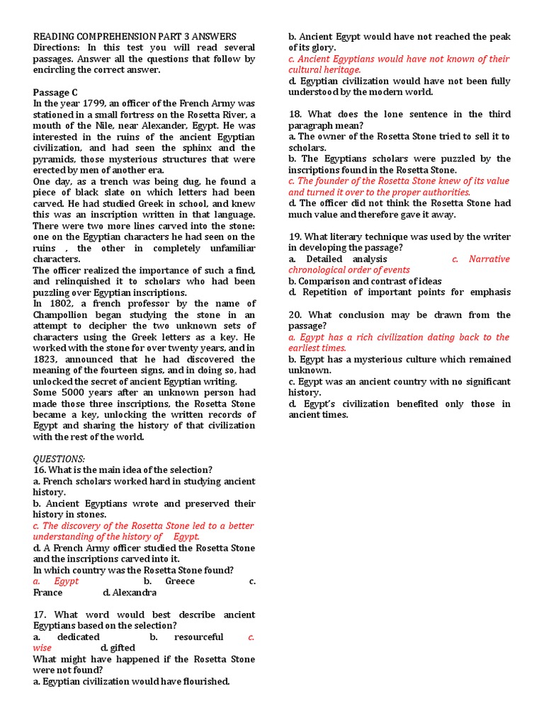 Ept Reading Comprehension Part 3 | PDF | Epigraphy | Ancient Egypt