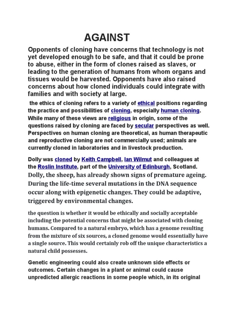Against: Ethical Cloning Human Cloning Religious Secular | PDF