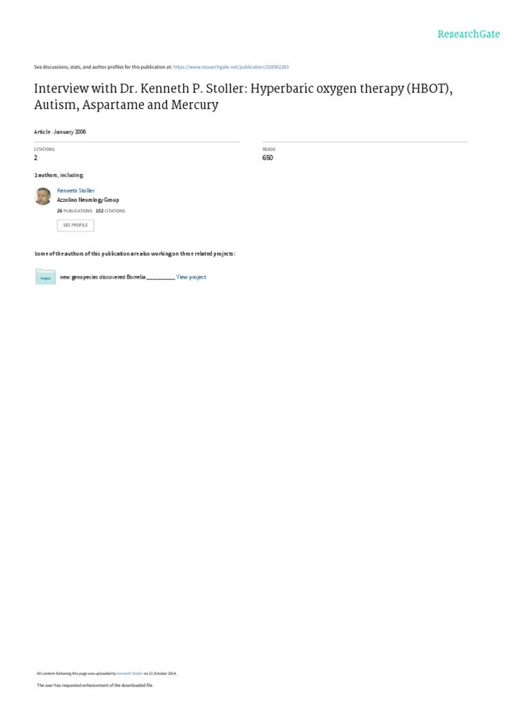 Interview With DR Kenneth P Stoller Hyperbaric Oxy PDF | PDF | Health ...